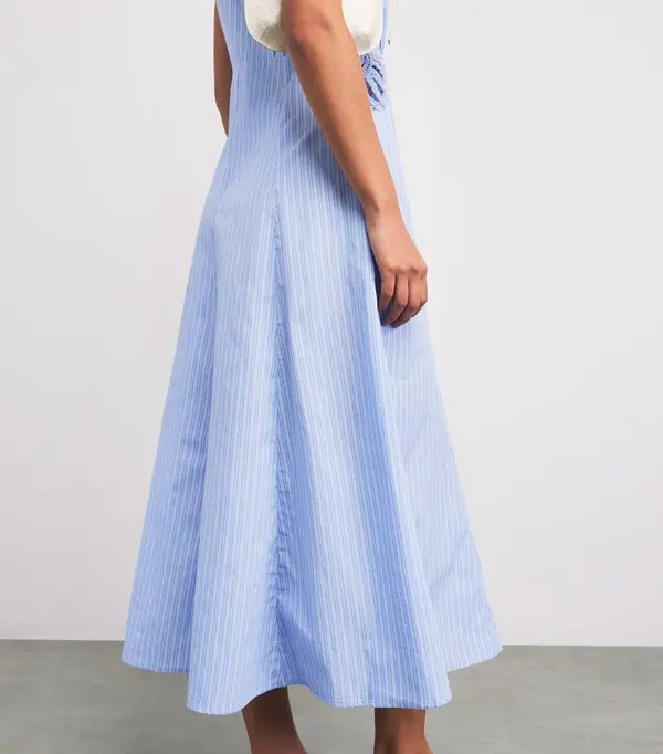 Sandro Striped Cotton Embellished Shirt Dress - Blue
