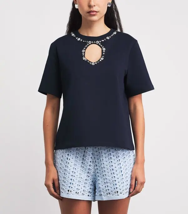 Sandro Embellished Cotton T-shirt - Blue