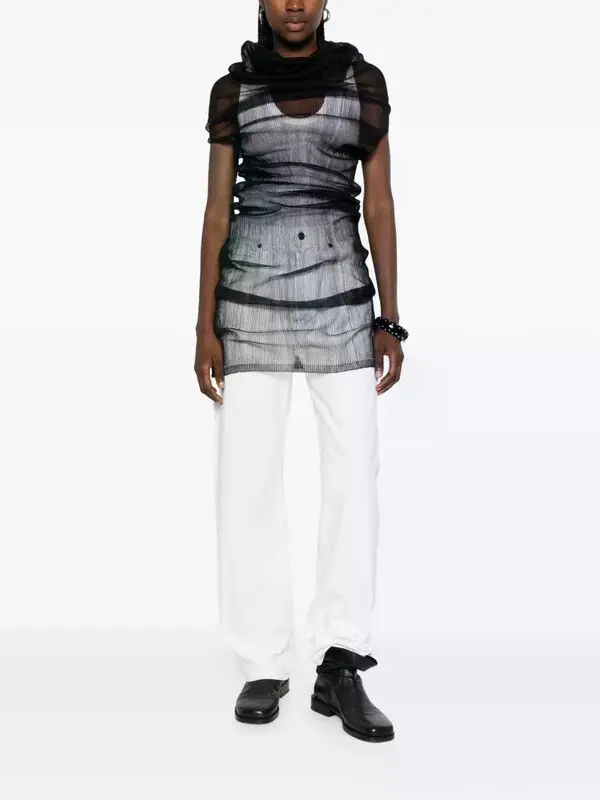 Rick Owens Sheer Ruched Cowl Neck Top