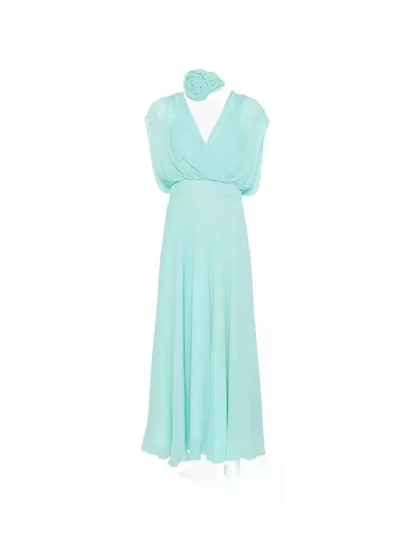 Marella Floral-applique Draped Dress - Blue