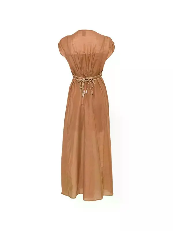 120% Lino Gathered V-neck Maxi Dress
