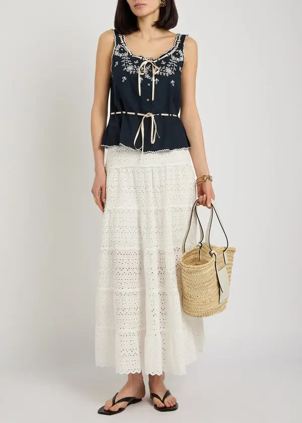 Rixo Cassara Embroidered Cotton Top