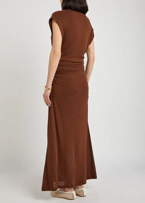 AKYN Ruched Fine-knit Midi Dress