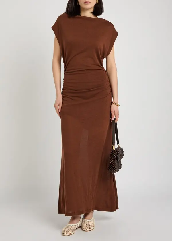 AKYN Ruched Fine-knit Midi Dress