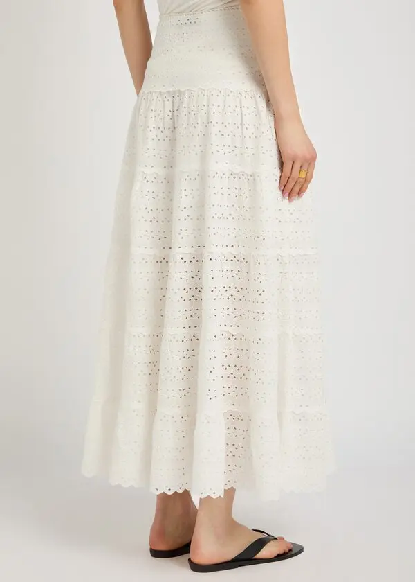 Rixo Ripeka Embroidered Cotton Midi Skirt