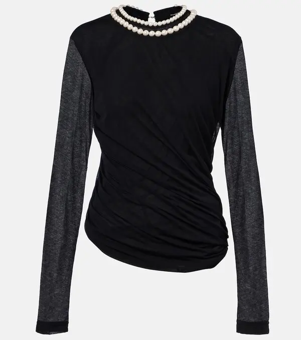 Junya Watanabe Faux Pearl-embellished Draped Cotton Top