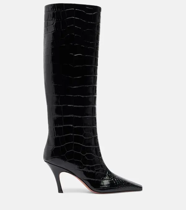 Amina Muaddi Mona Croc-effect Knee-high Boots