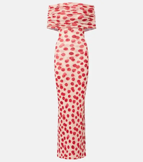 Stella McCartney Off-shoulder Printed Mesh Maxi Dress - Red
