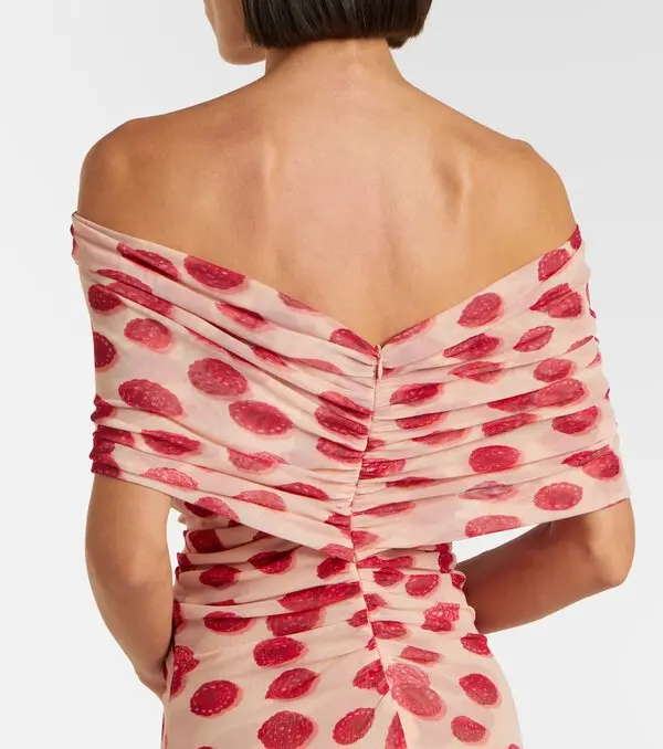 Stella McCartney Off-shoulder Printed Mesh Maxi Dress - Red