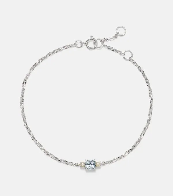 STONE AND STRAND 14kt White Gold Aquamarine And Pearl Bracelet - Silver