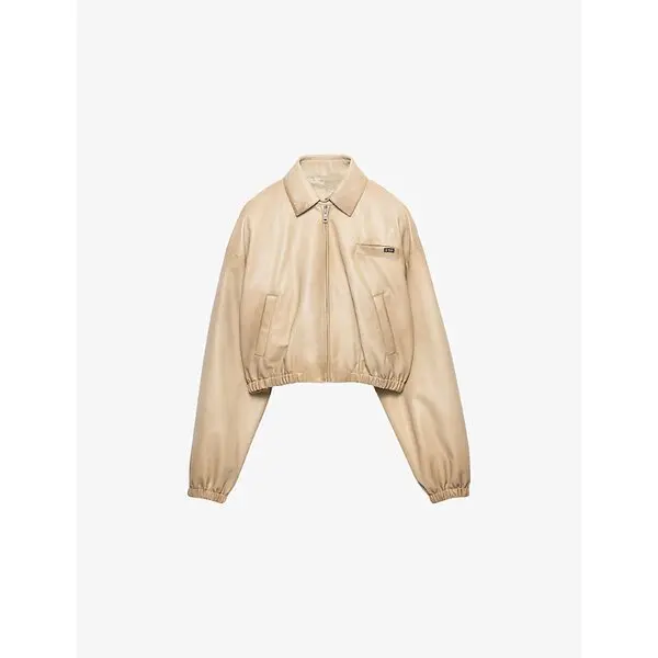 Prada Cropped Nappa Leather Jacket - Neutral