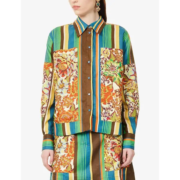 ALEMAIS Charlie Striped Floral Linen Shirt
