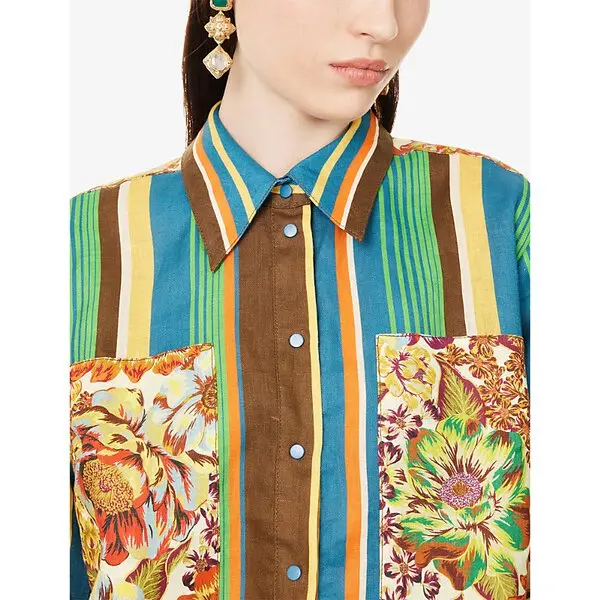 ALEMAIS Charlie Striped Floral Linen Shirt