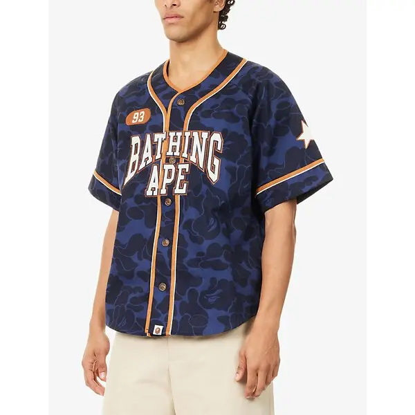 A BATHING APE Logo-embroidered Camo-print Cotton Baseball Shirt