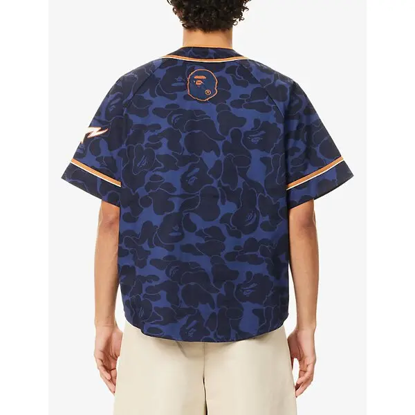 A BATHING APE Logo-embroidered Camo-print Cotton Baseball Shirt