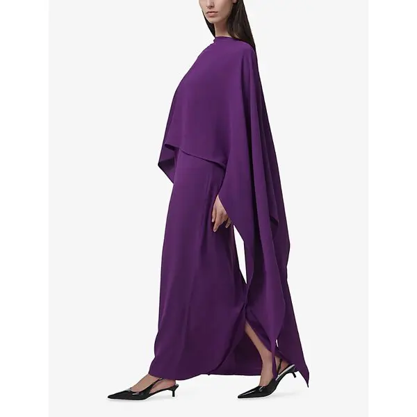 LEEM Relaxed-fit Woven Maxi Dress With Cape Overlay
