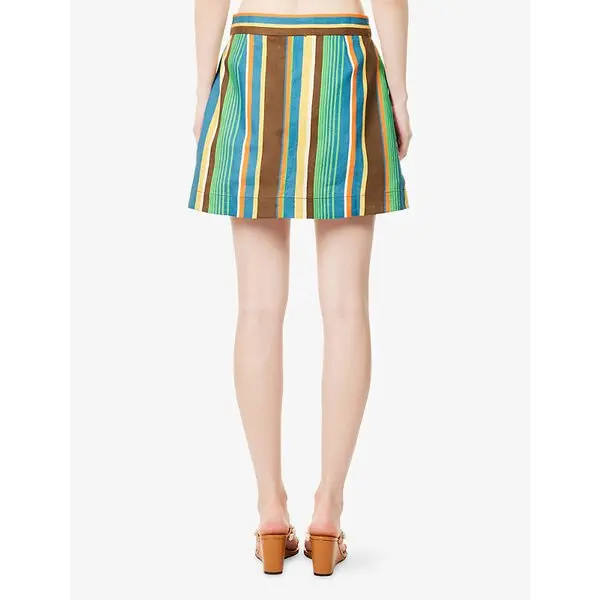 ALEMAIS Striped Floral Linen Mini Skirt