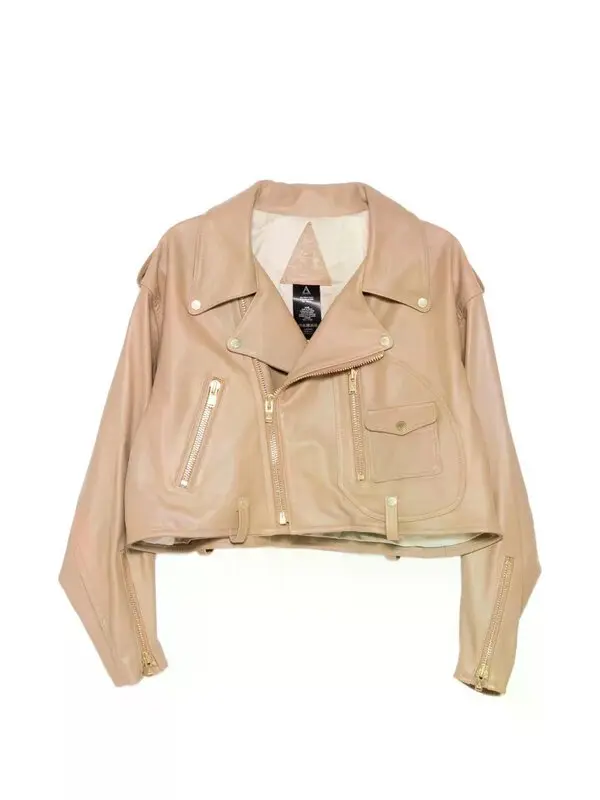 A LEATHER Cropped Motor Leather Jacket
