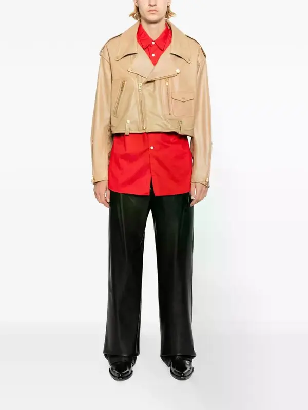 A LEATHER Cropped Motor Leather Jacket