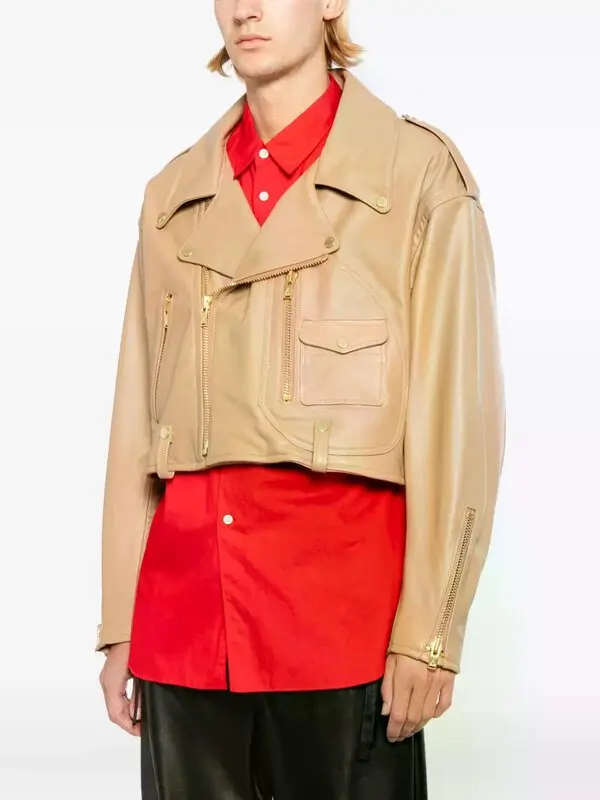 A LEATHER Cropped Motor Leather Jacket
