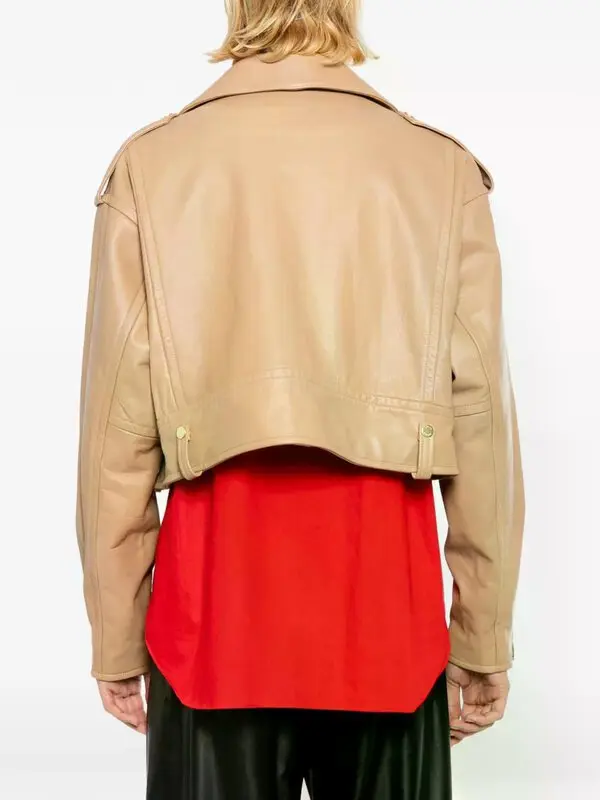A LEATHER Cropped Motor Leather Jacket