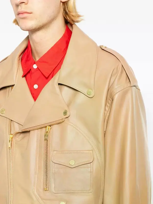 A LEATHER Cropped Motor Leather Jacket