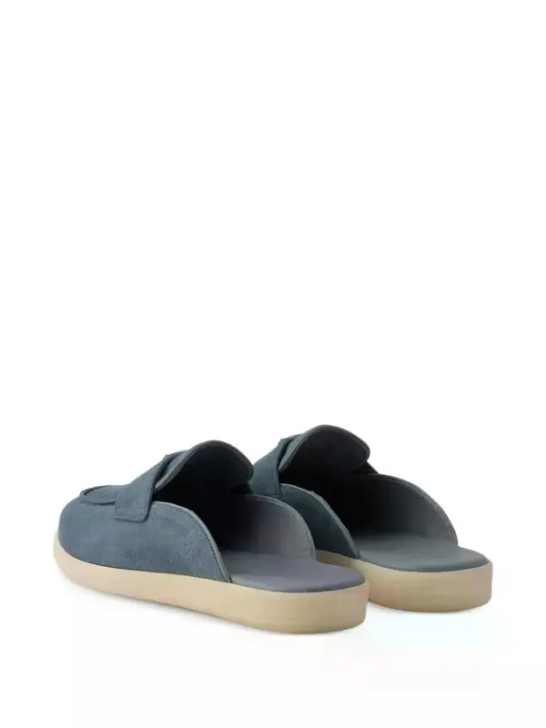 Prada Suede Mules With Enamelled Triangle Logo - Blue