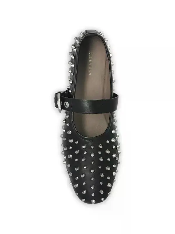 ALLSAINTS Studded Buckle Leather Ballet Flats - Black
