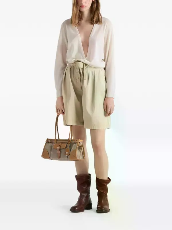 Prada Bonnie Medium Linen And Leather Handbag