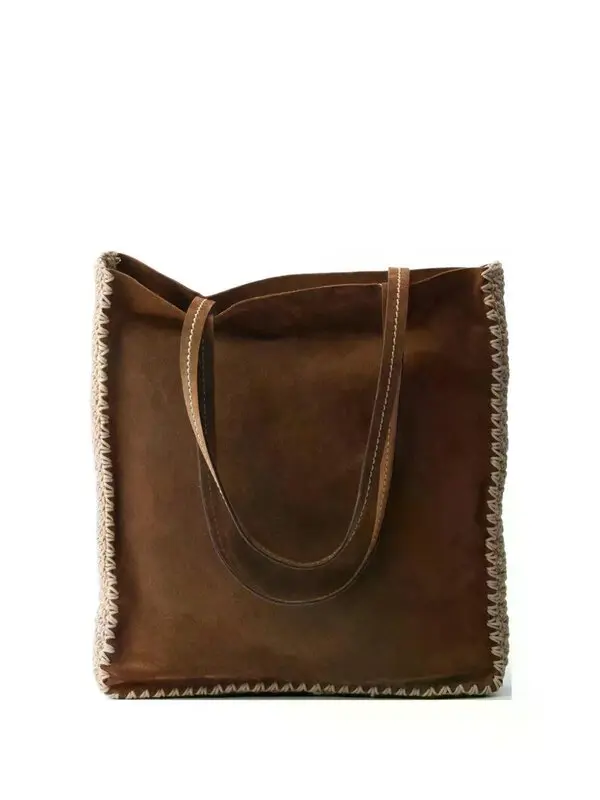 Prada Large Suede And Crochet Tote Bag - Brown