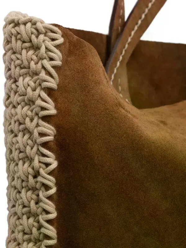 Prada Large Suede And Crochet Tote Bag - Brown