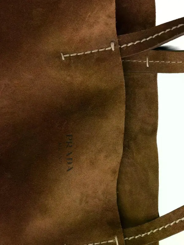 Prada Large Suede And Crochet Tote Bag - Brown