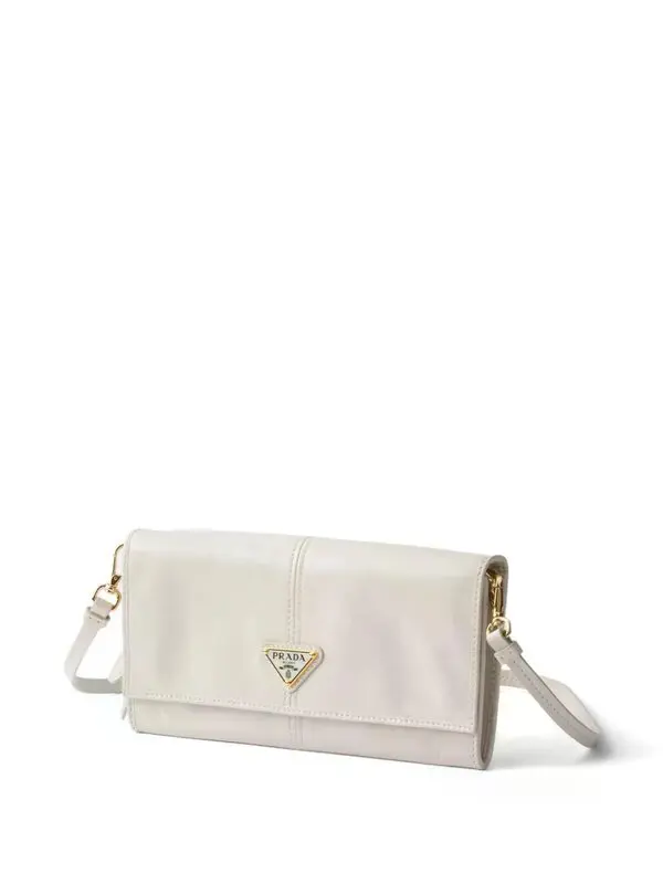 Prada Leather Wallet With Shoulder Strap - Neutrals
