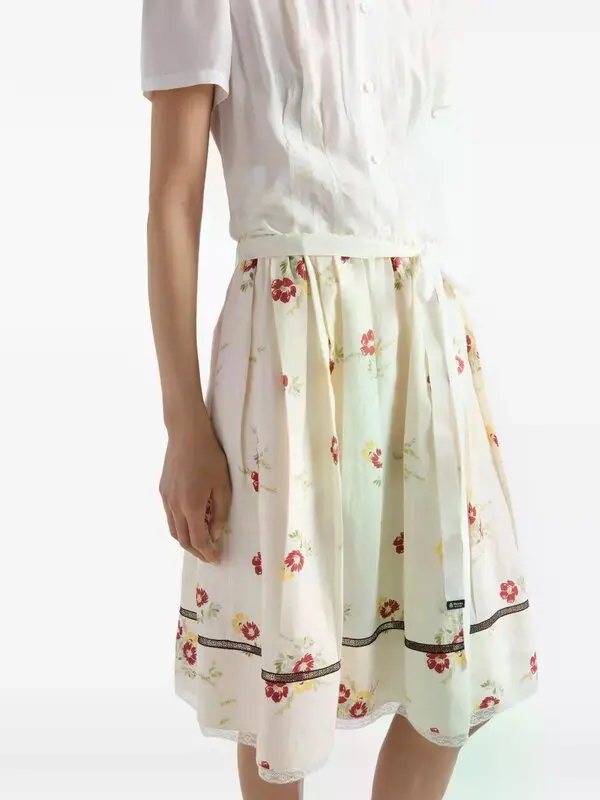 Prada Floral Print Linen Midi Skirt - Neutrals