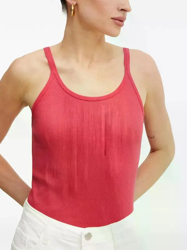 Pinko Ribbed Tank Top With Round Neck And Sleeveless Design - Pink