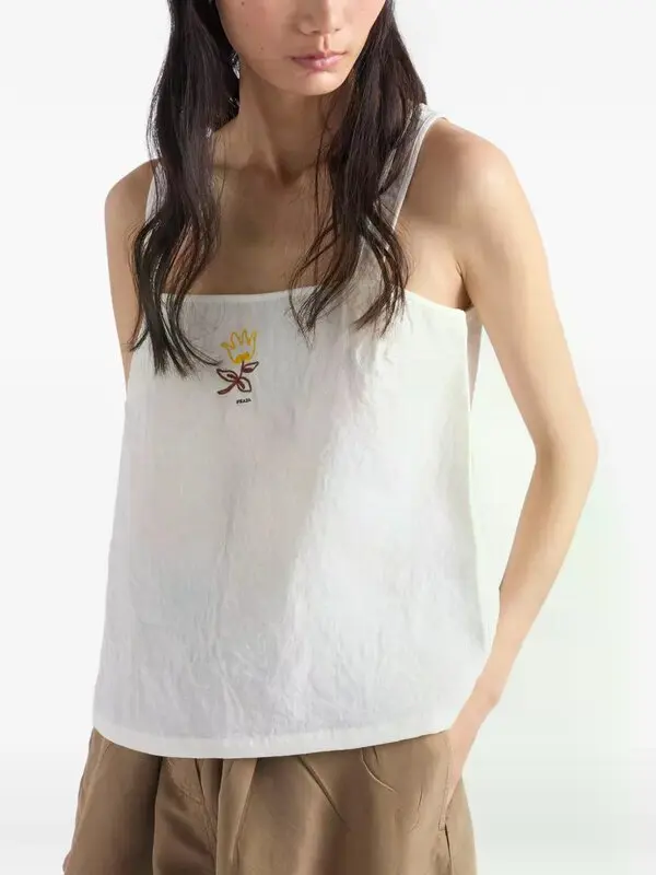 Prada Embroidered Linen Square Neck Top