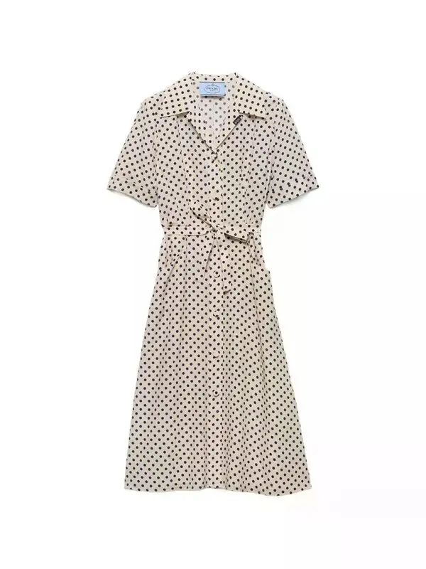 Prada Polka-dot Print Marocain Shirt Dress - Neutrals