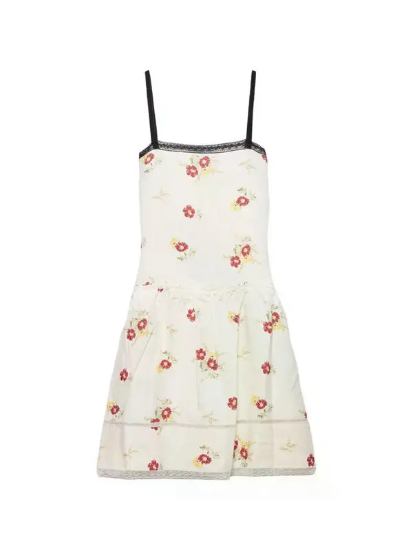 Prada Floral Embroidered Linen Mini Dress - Neutrals