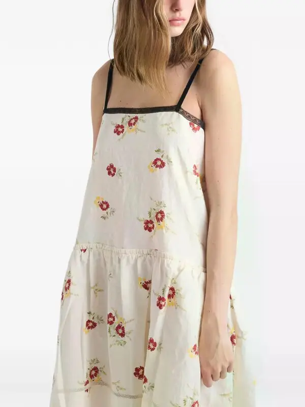 Prada Floral Embroidered Linen Mini Dress - Neutrals