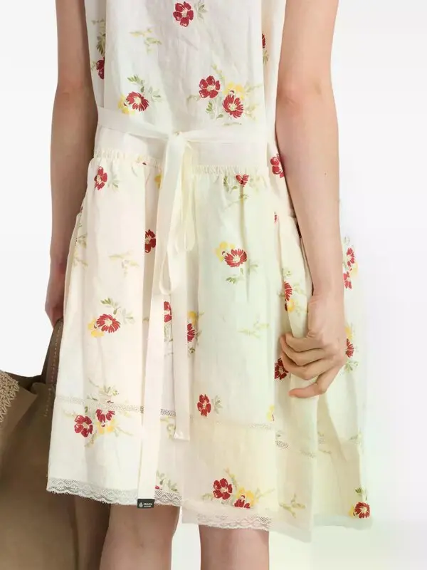 Prada Floral Embroidered Linen Mini Dress - Neutrals