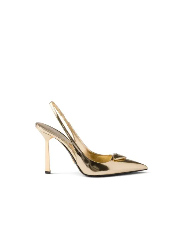 Prada Metallic Leather Slingback Pumps - Platinum