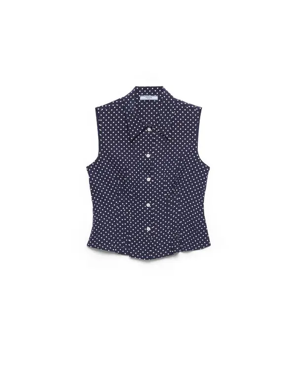Prada Sleeveless Polka-dot Marocain Silk Shirt - Blue/white