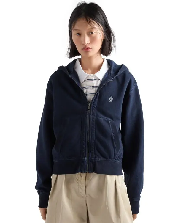 Prada Embroidered Logo Cotton Hoodie Jacket - Navy
