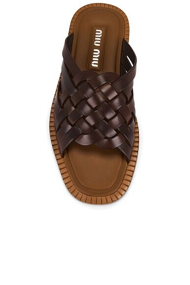 Miu Miu Woven Flat Sandals - Caffe