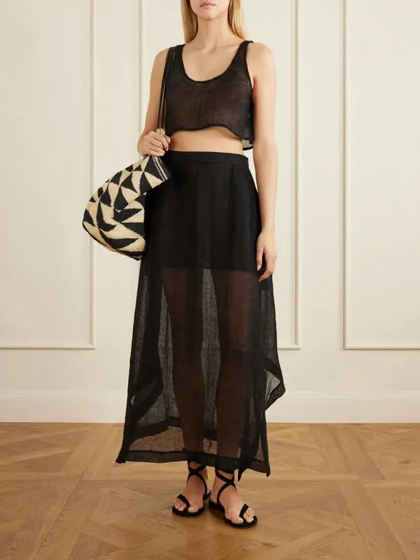Le Kasha Tahta Cropped Linen Top