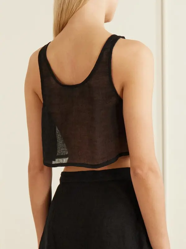 Le Kasha Tahta Cropped Linen Top