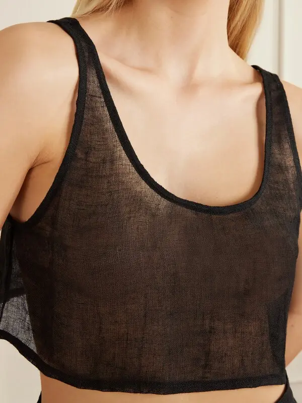 Le Kasha Tahta Cropped Linen Top