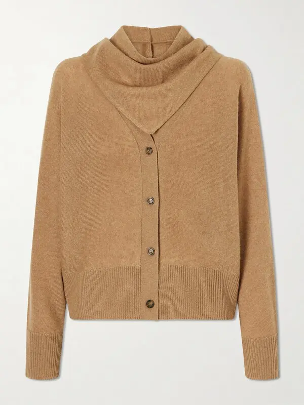 Le Kasha Lyss Organic Cashmere Cardigan With Detachable Scarf - Brown
