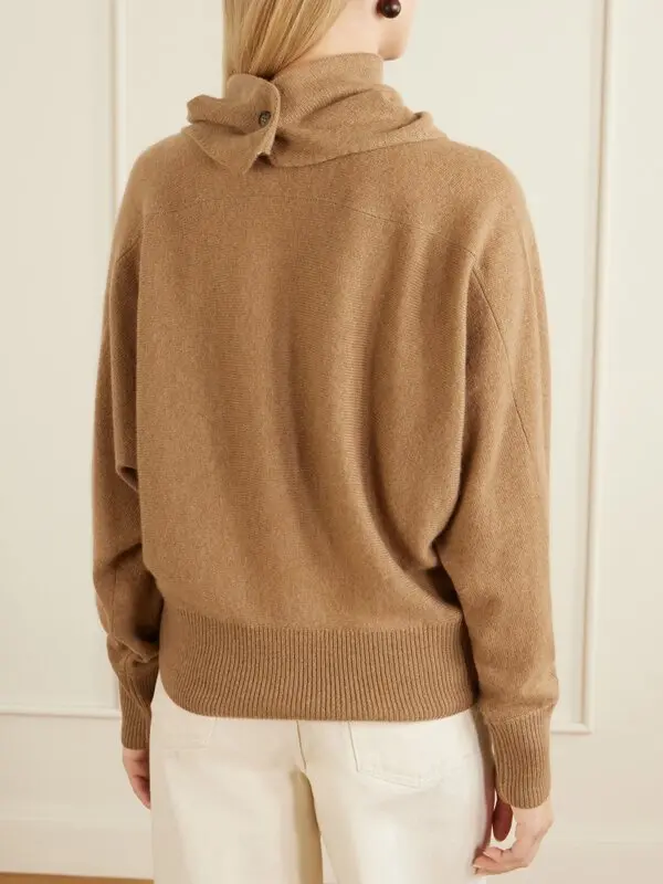 Le Kasha Lyss Organic Cashmere Cardigan With Detachable Scarf - Brown