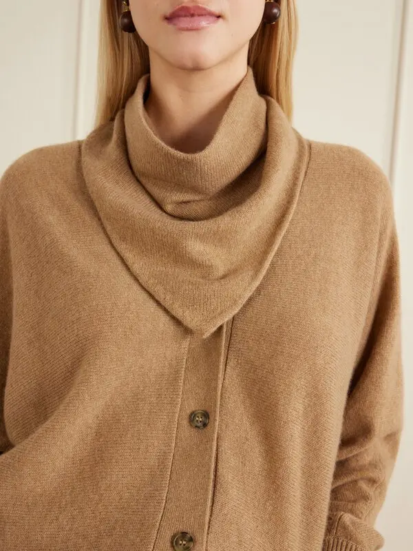Le Kasha Lyss Organic Cashmere Cardigan With Detachable Scarf - Brown